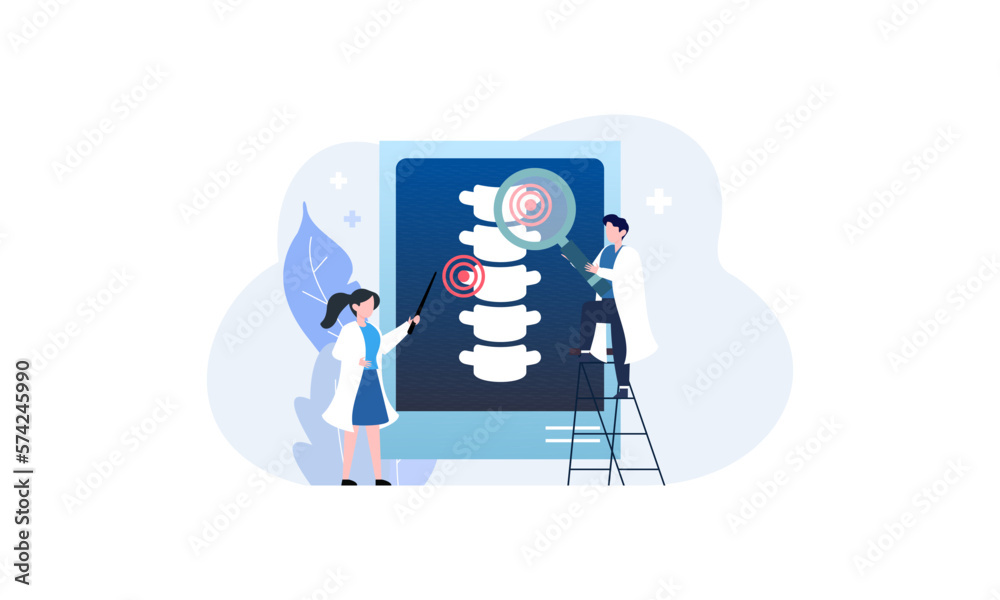 Tiny doctors examining spine bones of patient illustration. Health ...