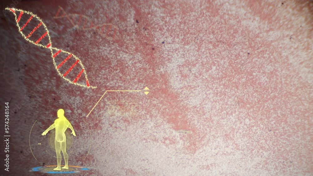 DNA picture. Close up view of blood cells under the microscope with ...