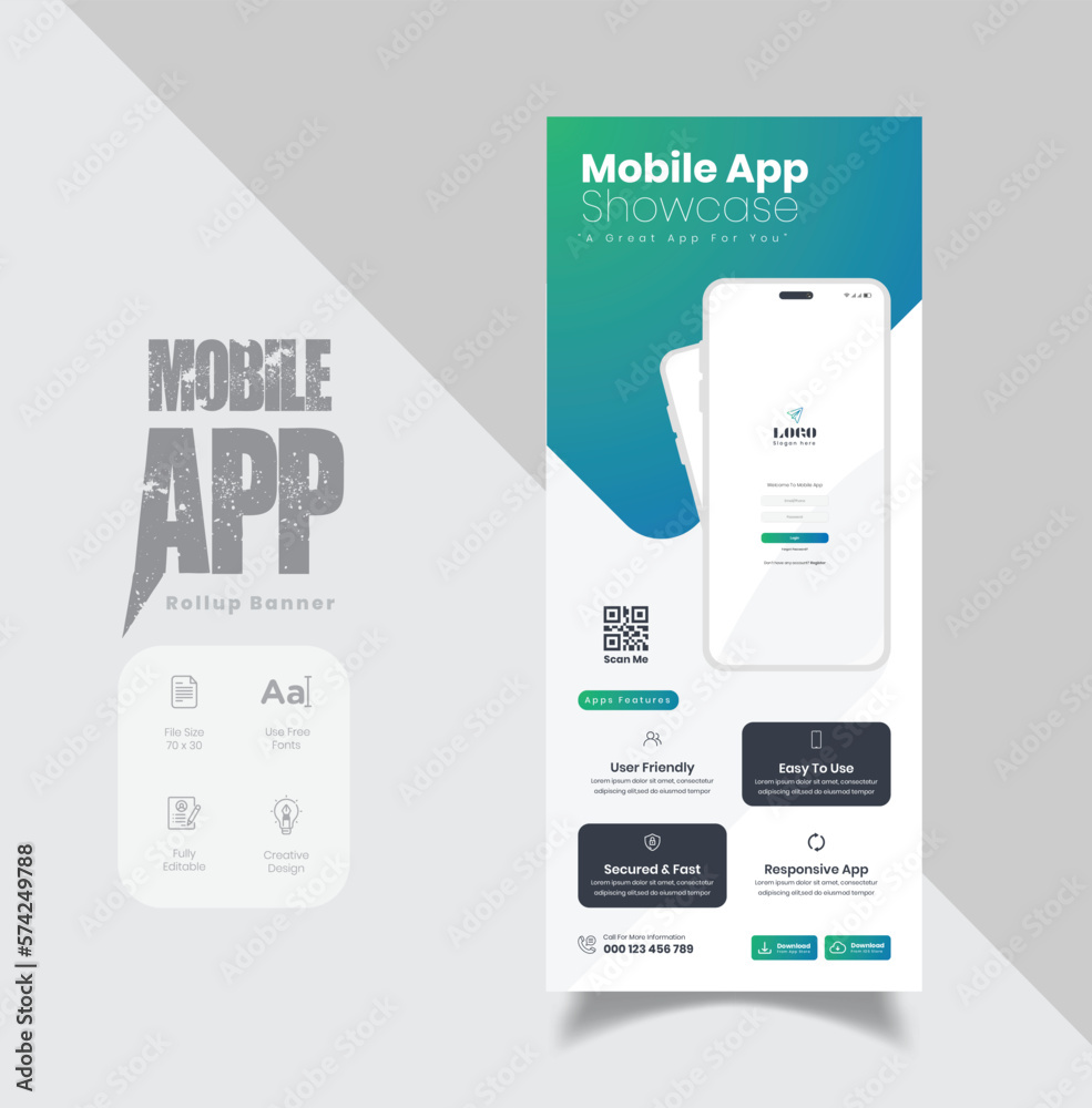 Mobile App Promotion Roll-up Banner Design, roll-up banner template ... Mobile App Promotion Roll-up Banner Design, roll-up banner template ...