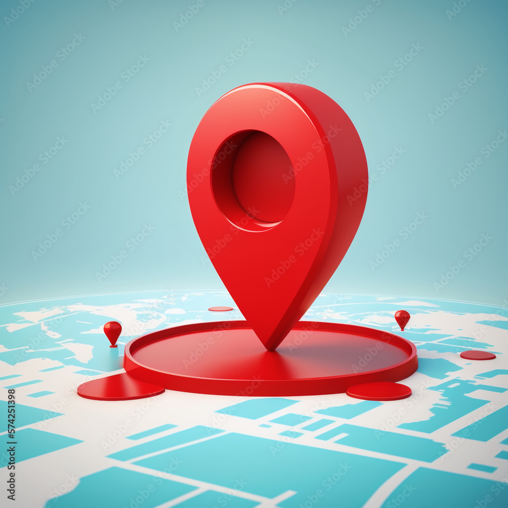 Red location pin mark map navigation on search icon 3d background with gps global position ...