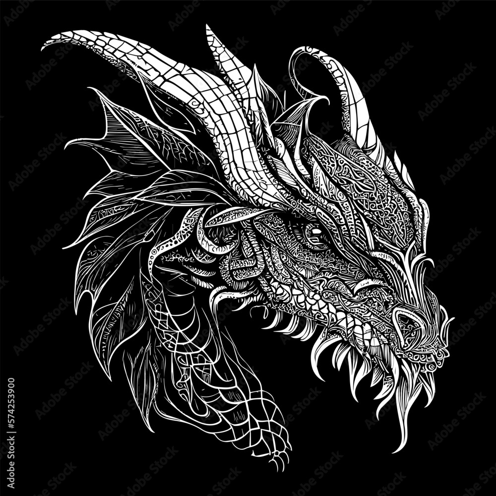 dragon head illustration is a striking depiction of this mythical ...