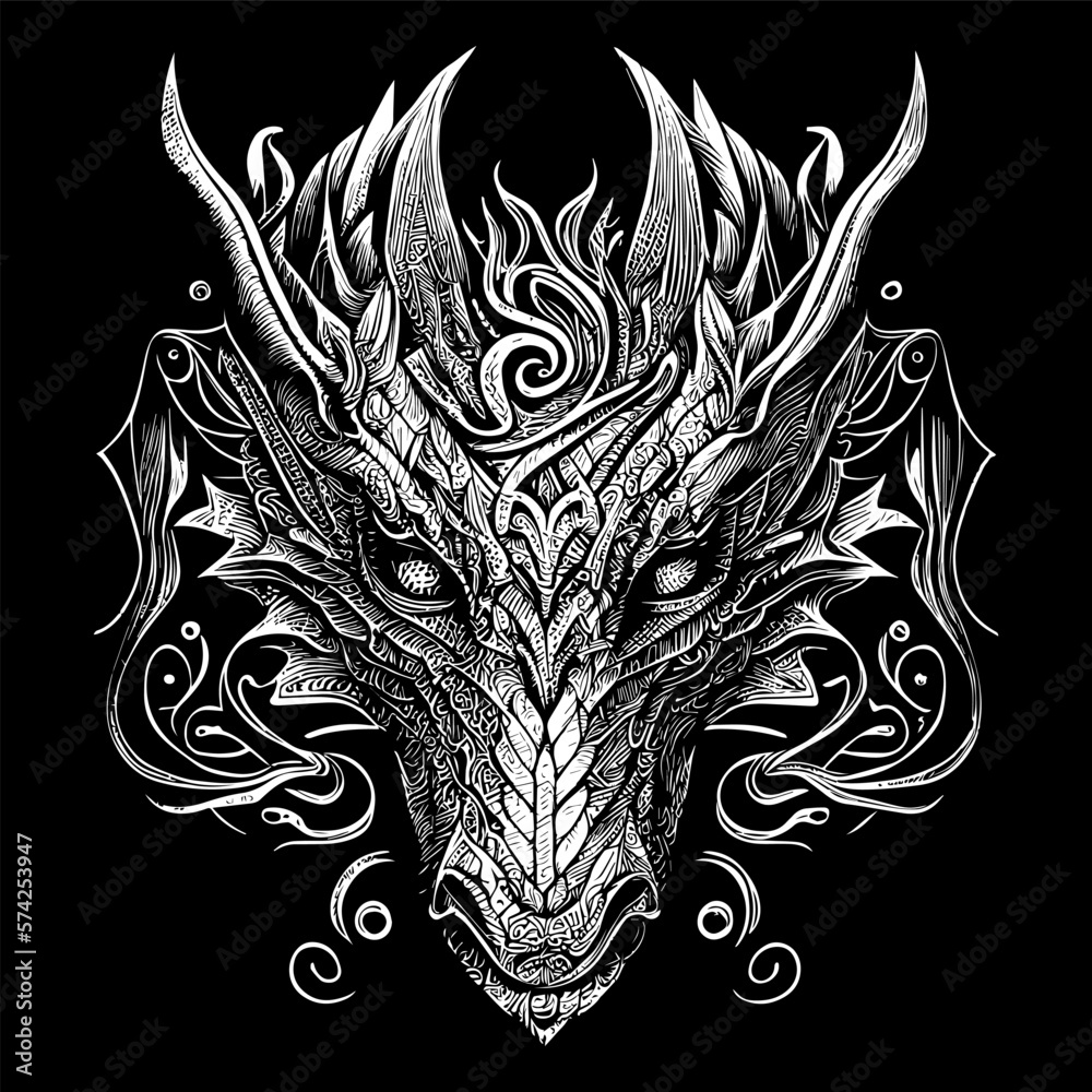 dragon head illustration is a striking depiction of this mythical ...