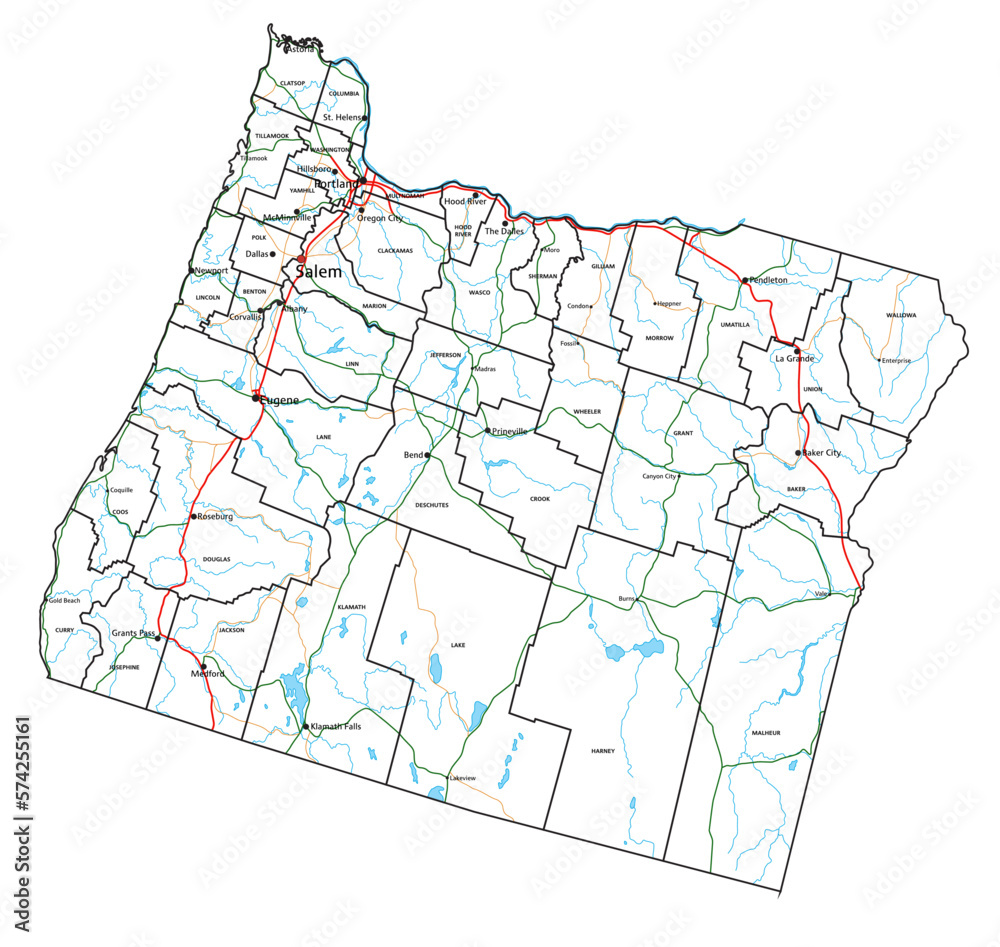 Oregon road and highway map. Vector illustration. Stock Vector | Adobe ...