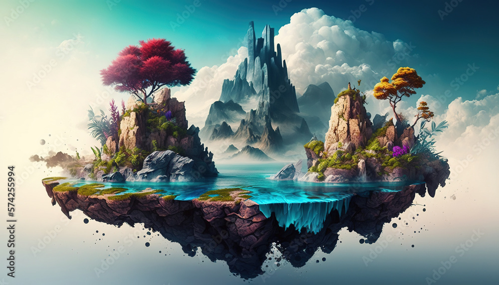 Floating Island Wallpaper, 4K Landscape Stock Illustration | Adobe Stock