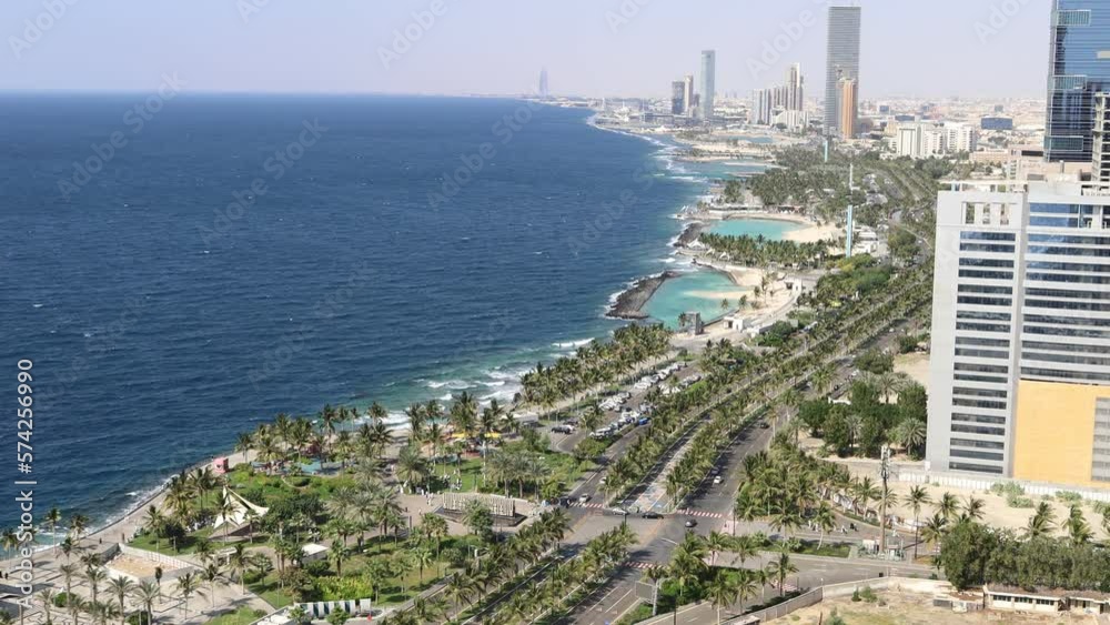 Jeddah , Saudi Arabia - Top view of Jeddah beach - Red Sea corniche by ...