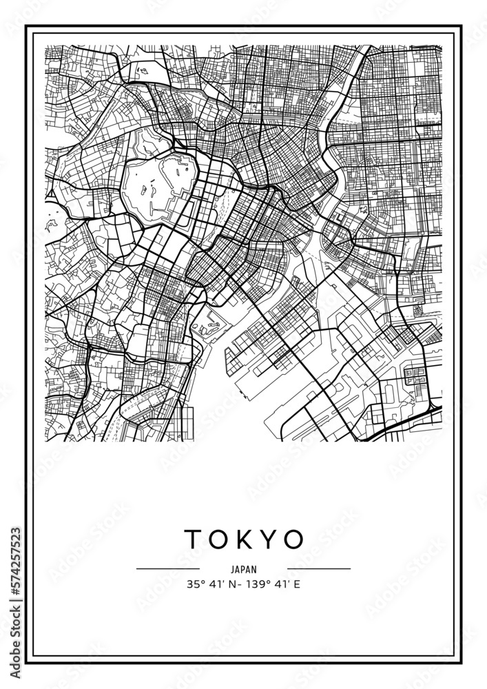 Black and white printable Tokyo city map, poster design, vector ...