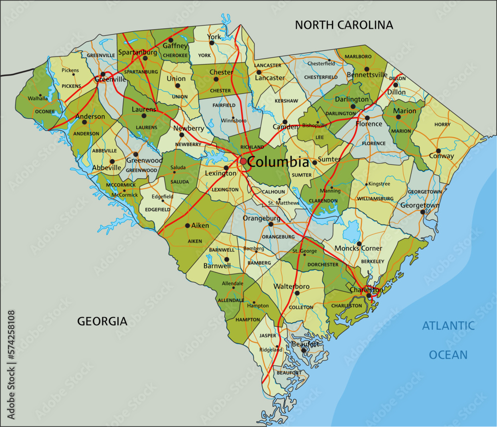 Highly detailed editable political map with separated layers. South ...