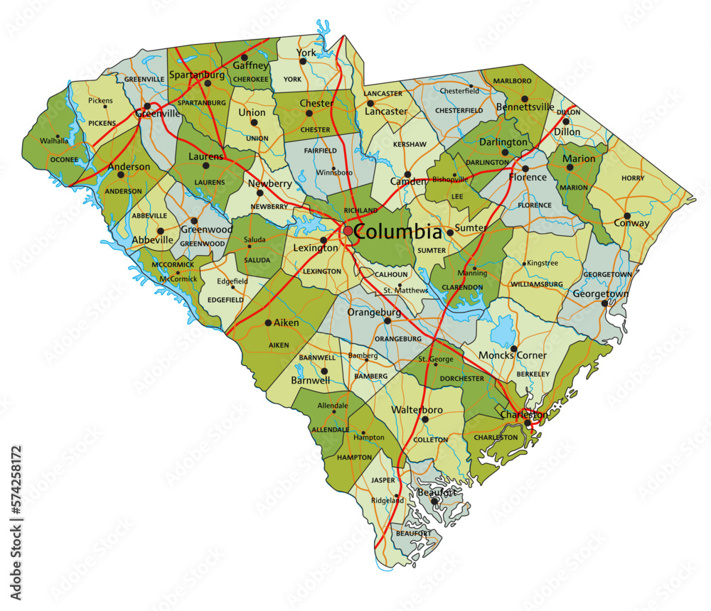 Highly detailed editable political map with separated layers. South ...