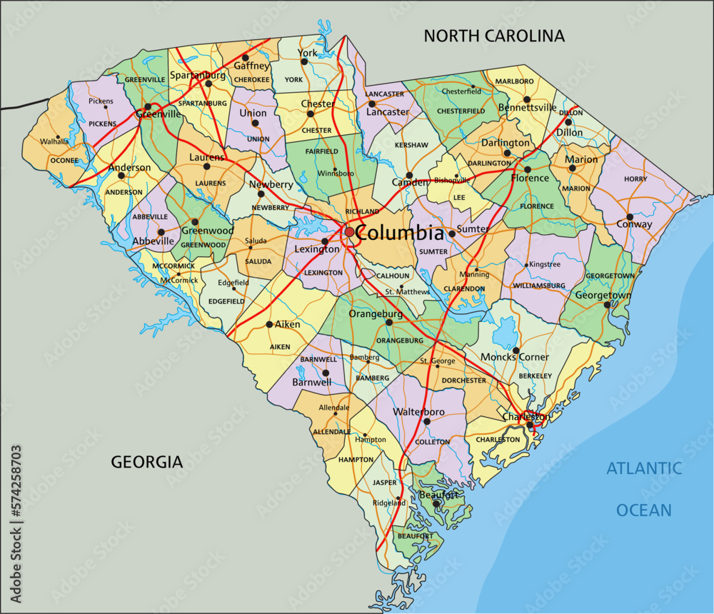 South carolina physical map