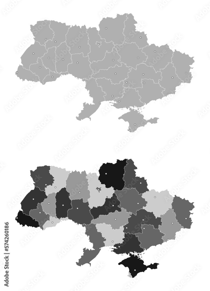 Ukraine vector map with regions and cities mapped (optionally). Gray / grey colors Stock Vector ...