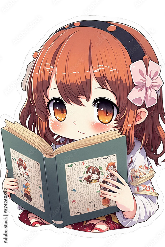 Cute little anime girl reading book clipart created with Generative AI ...