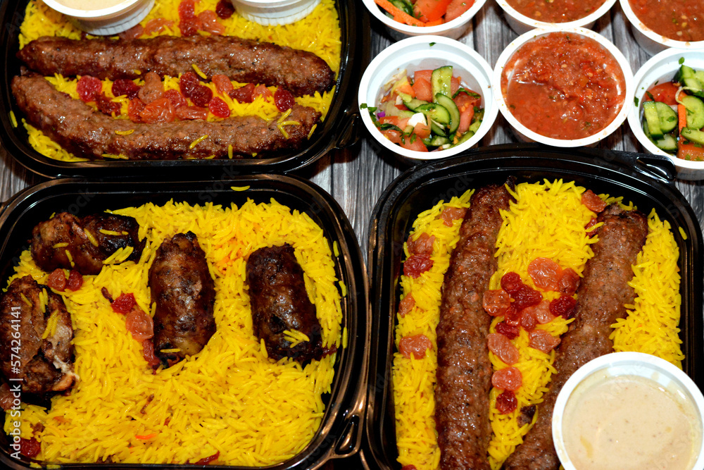 Arabic cuisine traditional food beef Kofta, kebab and tarb kofta shish ...