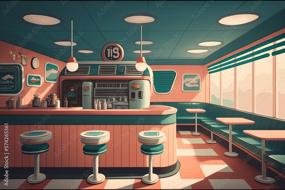 Vintage Diner Scene from the 50s in Nostalgic Depiction Generative AI ...