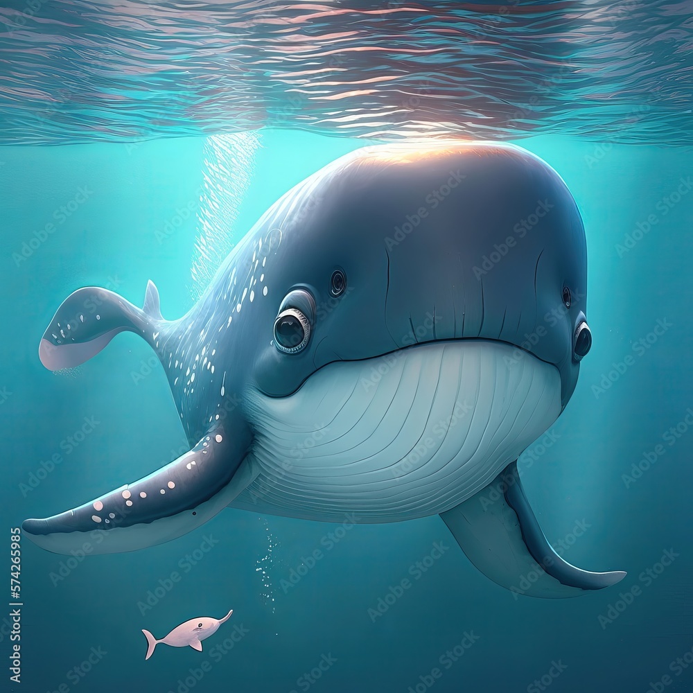 smile cute whale 3d animation render. illustration wallpaper art Stock ...