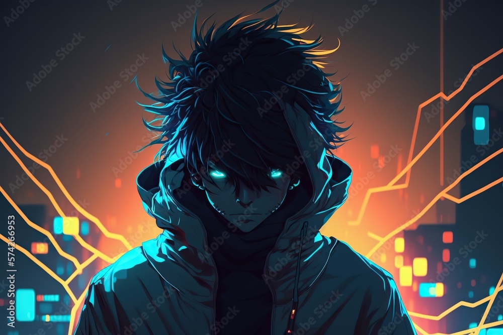illustration of a cyberpunk anime hacker, generative ai Stock ...