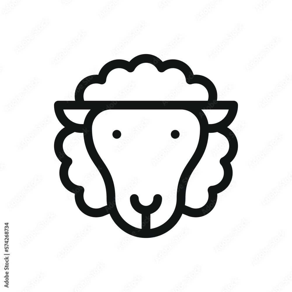 Sheep head isolated icon, sheep breeding linear icon, sheep's wool ...