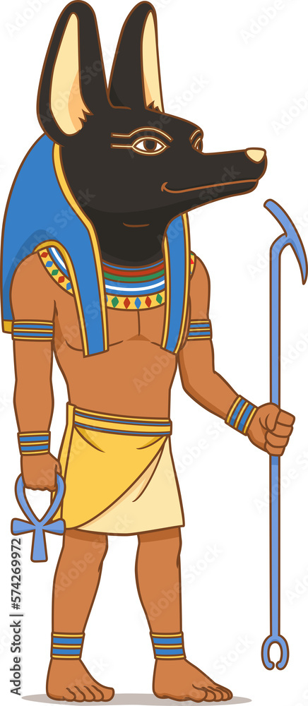 Cartoon character of Anubis, the god of funerary rites of Egypt. Stock ...