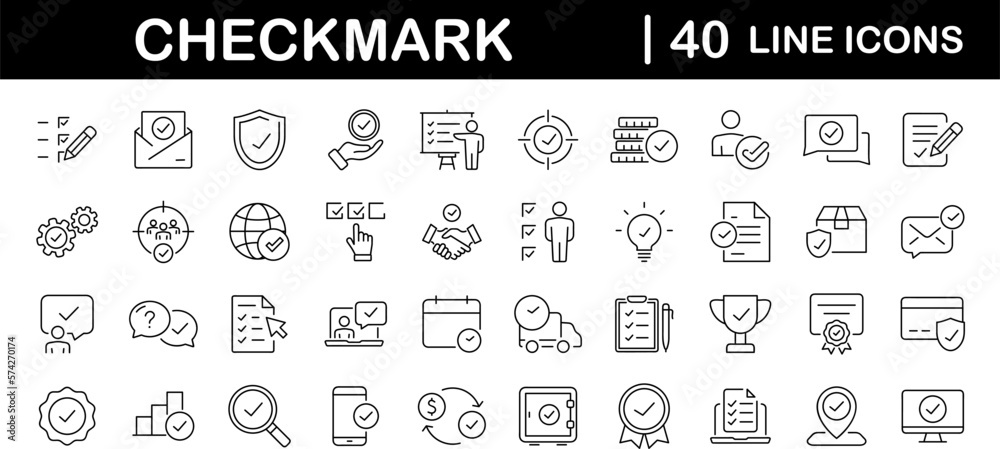 Check mark set of web icons in line style. Approve icons for web and mobile app. Approve, check ...