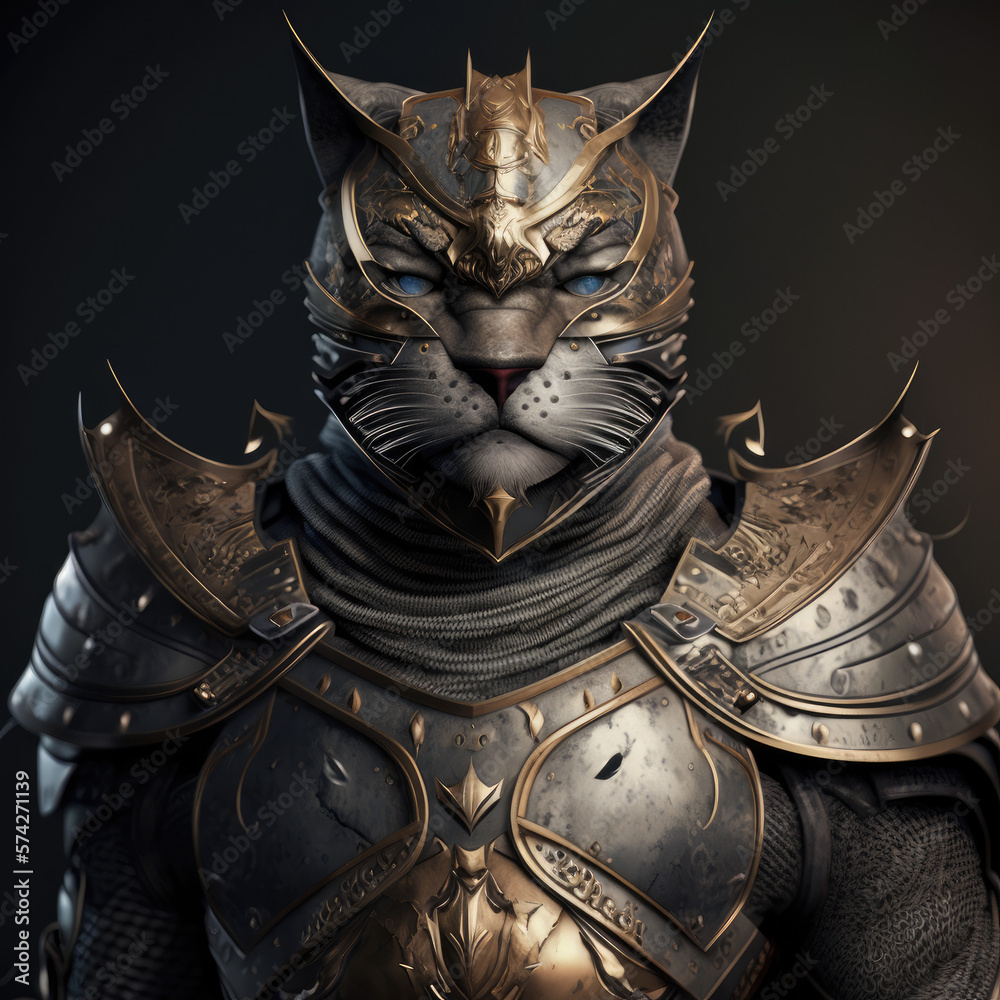 Cat in armor knight suit created with generative ai Stock Illustration ...