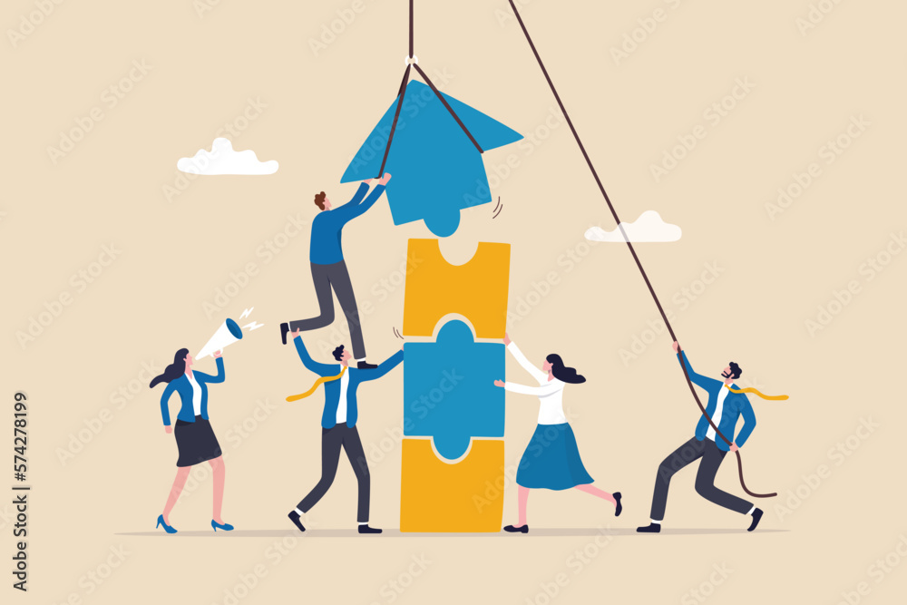 Teamwork working together to success, cooperation or team building ...