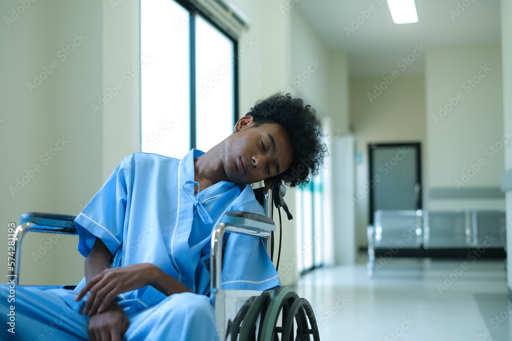 African american male patient sleeping with his head tilted on ...