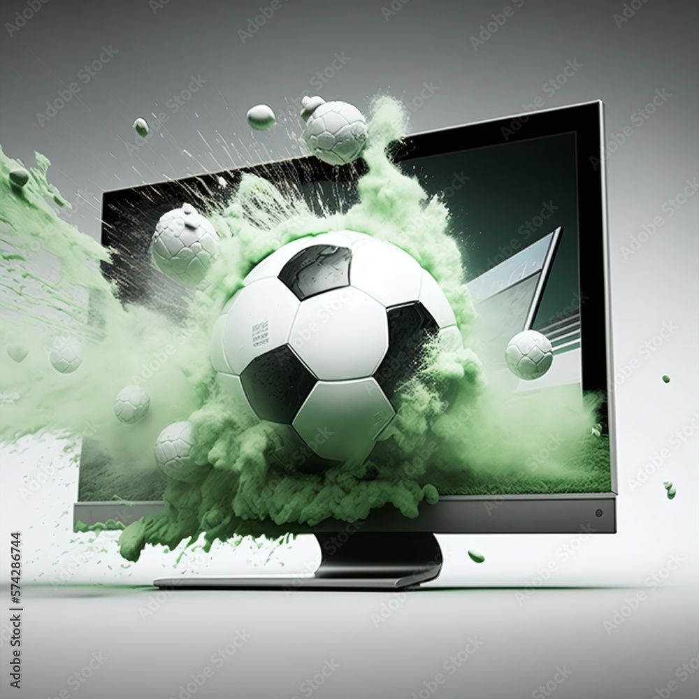 Soccer Ball Coming Out of a Computer Screen with a Lot of Speed ...