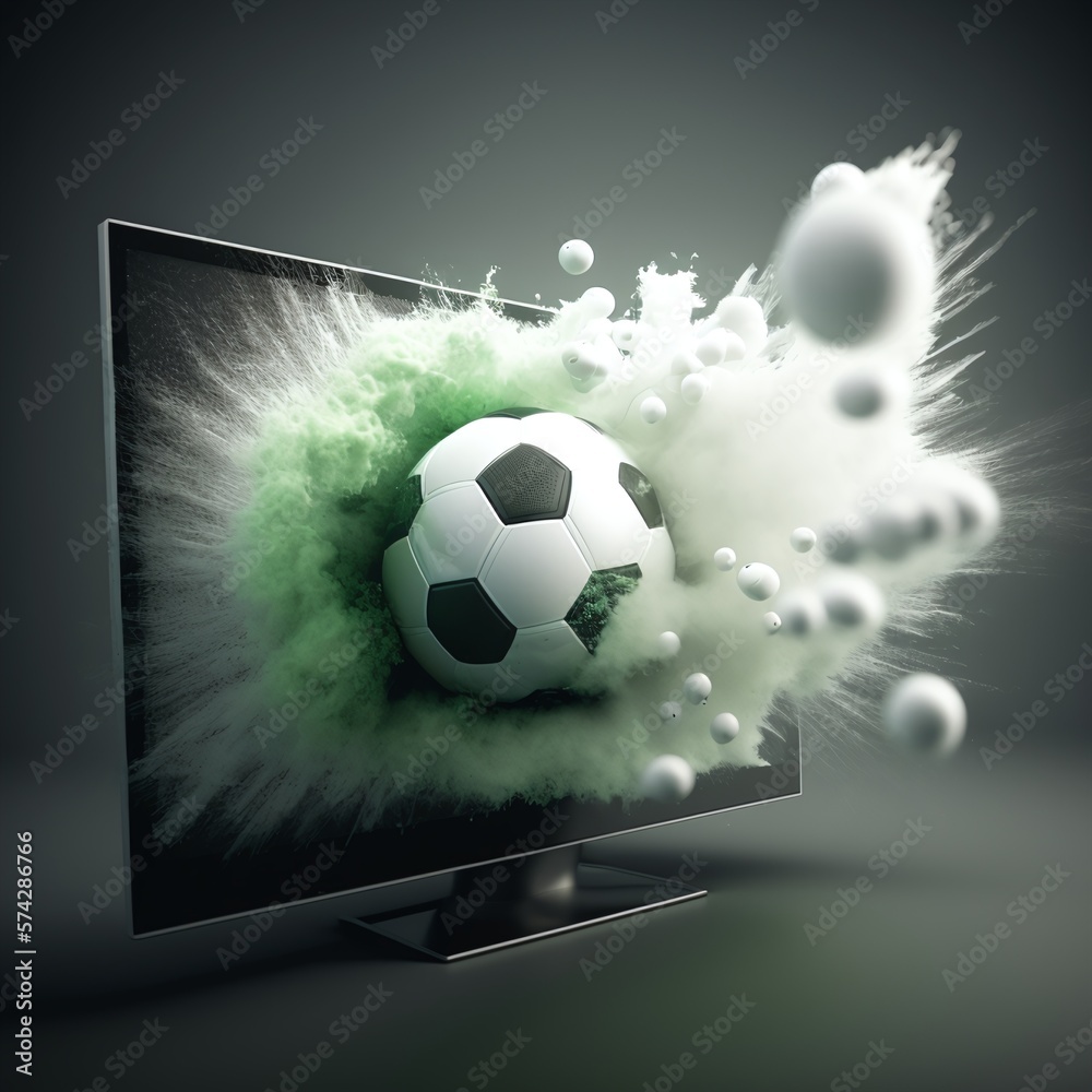 Soccer Ball Coming Out of a Computer Screen with a Lot of Speed ...