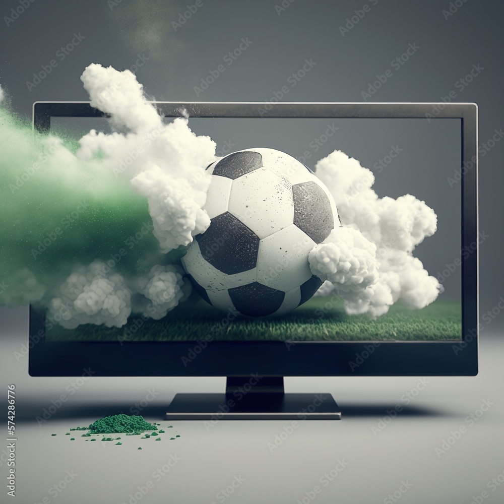 Ilustração do Stock: Soccer Ball Coming Out of a Computer Screen with a ...