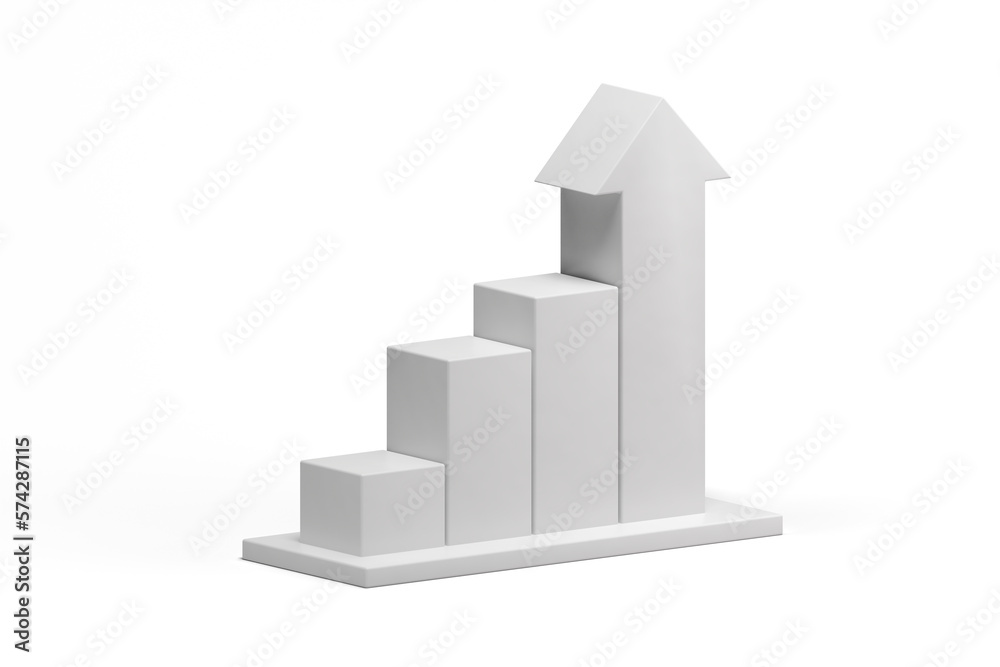 Monochrome 3d geometric shapes, White Arrow up bar graph increase on ...