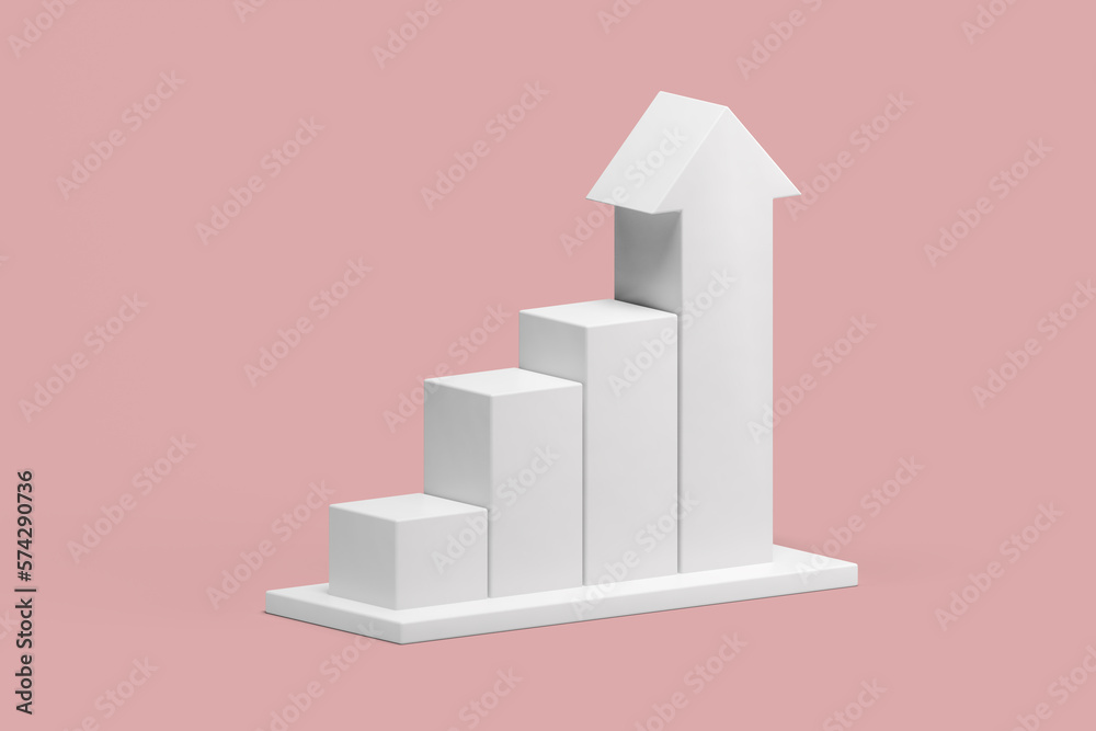 Monochrome 3d geometric shapes, White Arrow up bar graph increase on ...