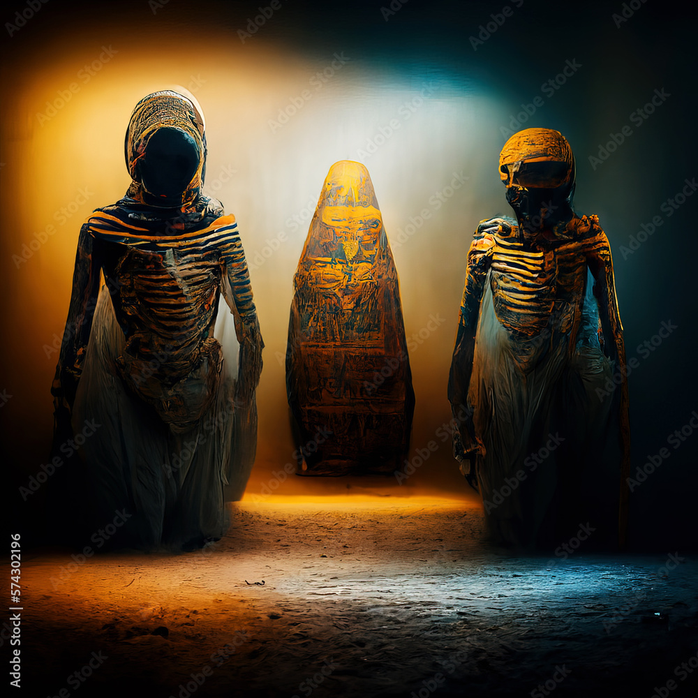 Ancient Egyptian ghosts walk in the pyramid. Resurrected Egyptian ...
