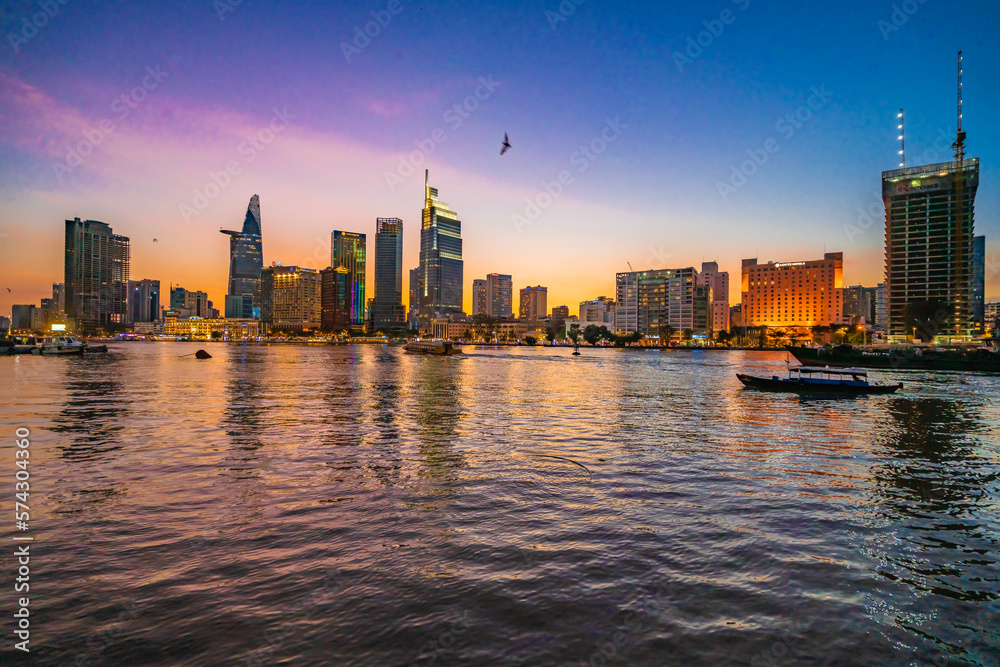 Beautiful Sunset at Bitexco in Ho Chi Minh City, the famous building in ...