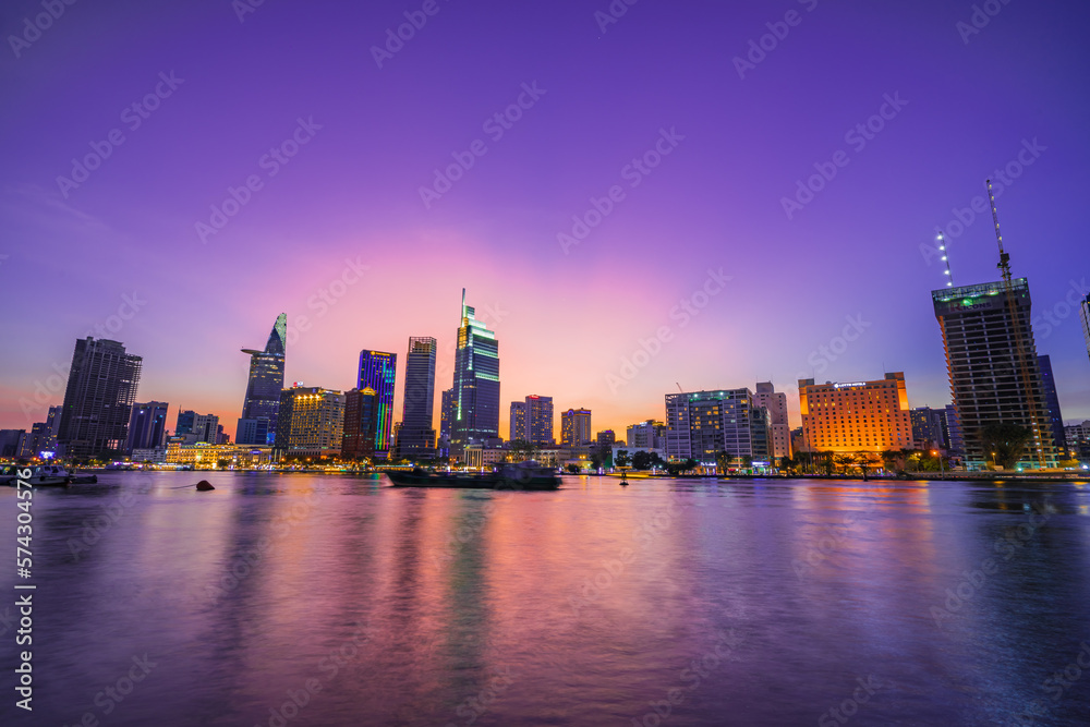 Beautiful Sunset at Bitexco in Ho Chi Minh City, the famous building in ...