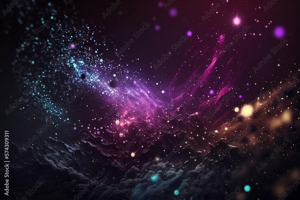 Magical neon background with blur and tiny particles, explosions and ...