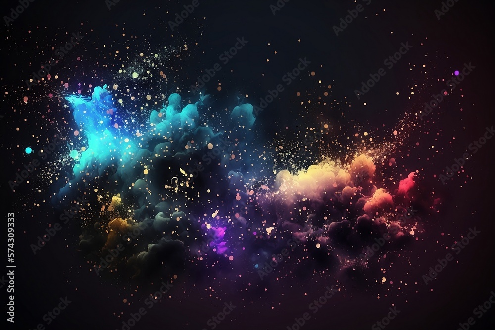 Magical neon background with blur and tiny particles, explosions and ...