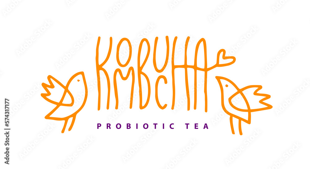 Kombucha vector hand written lettering, original calligraphy. Healthy ...