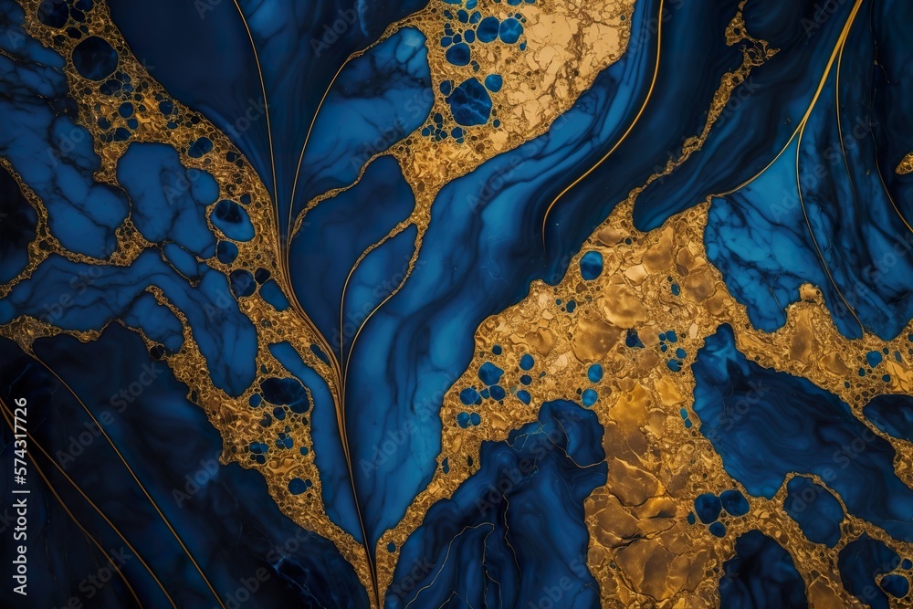 High contrast marble texture - gold, blue background of marble and ...