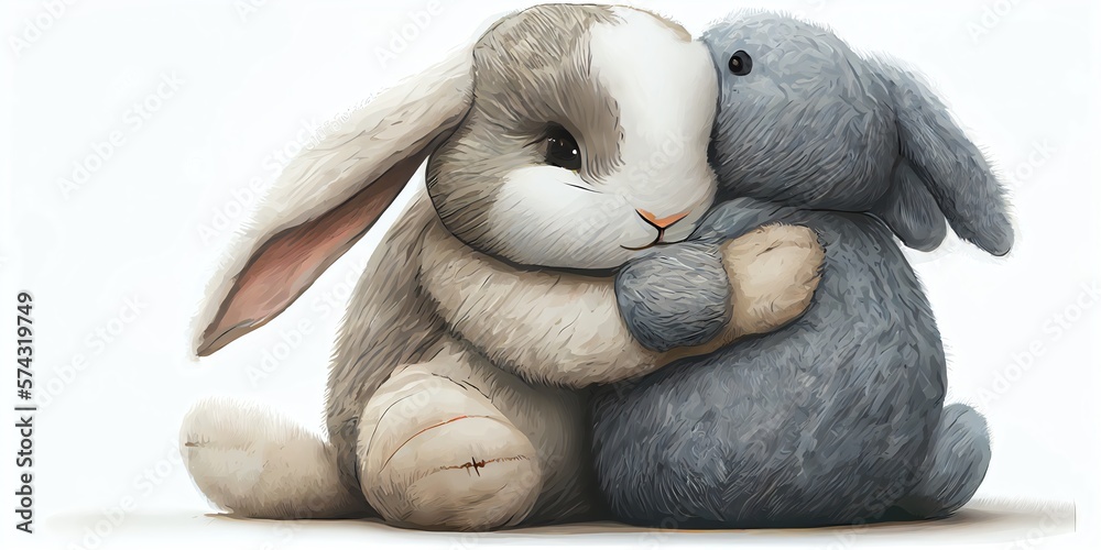 Illustration of a painting of a bunny hugging a stuffed animal rabbit ...