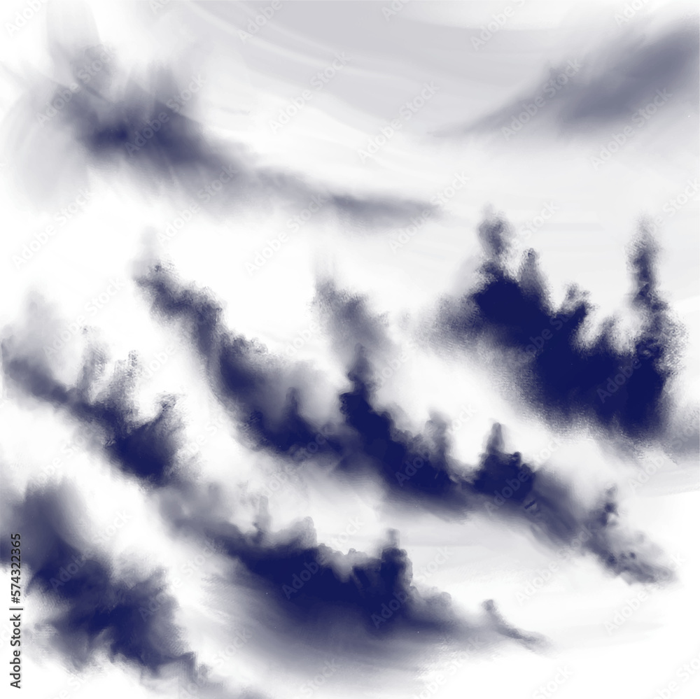 Fog in the spruce forest. Beautiful mysterious landscape. Vector ...