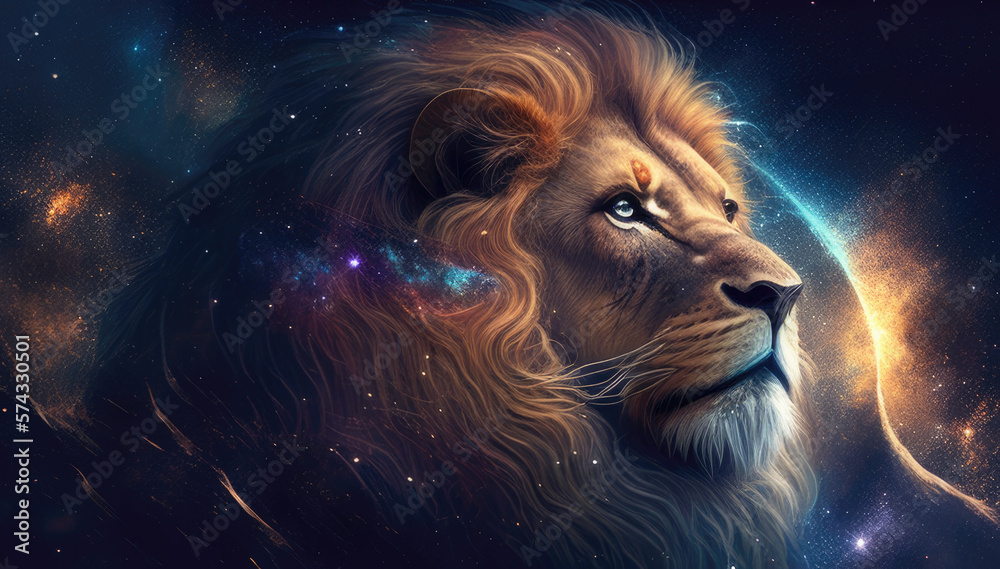 Leo lion king head zodiac sign against space nebula background ...