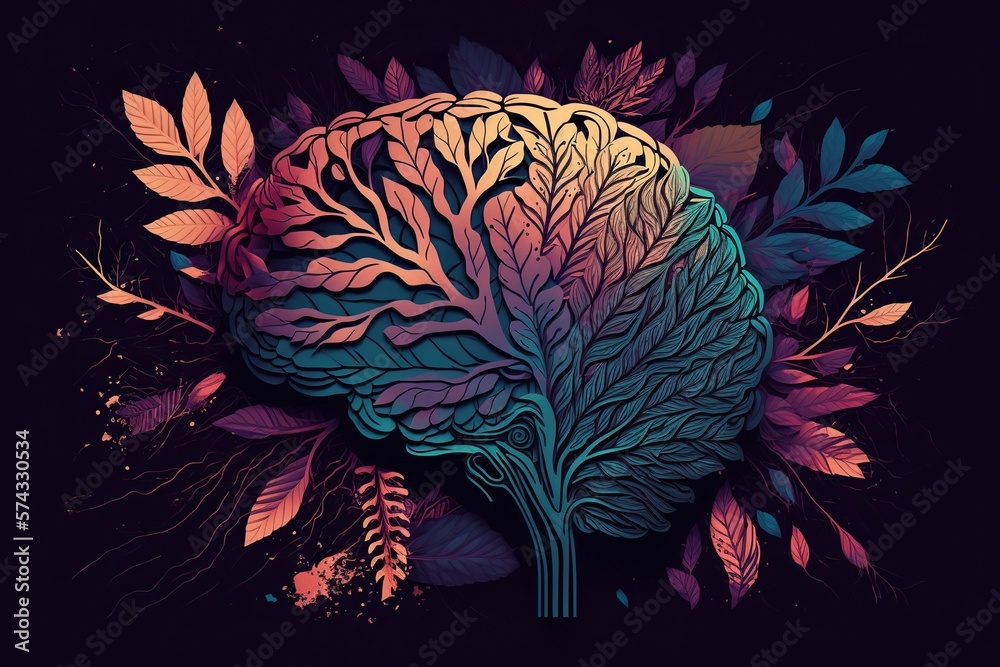 Human brain in boho style on a colored background, concept of ...
