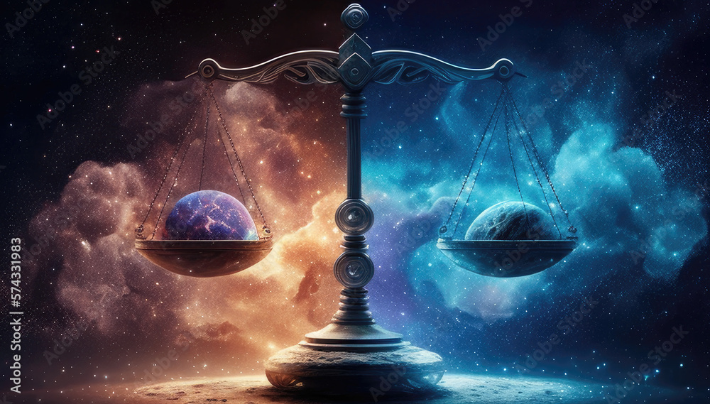 Libra balance justice zodiac sign against space nebula background ...