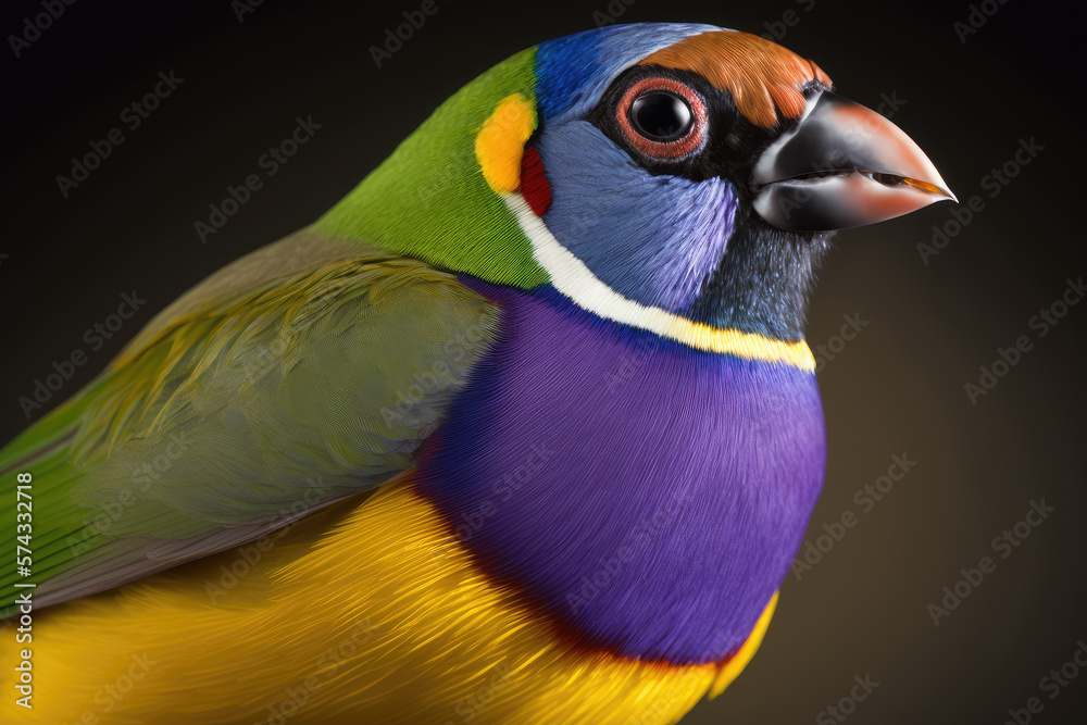 The Gouldian finch (Chloebia gouldiae), also known as the Lady Gouldian ...
