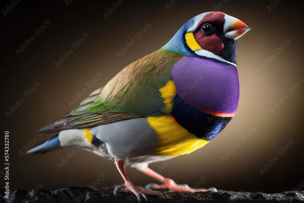 The Gouldian finch (Chloebia gouldiae), also known as the Lady Gouldian ...