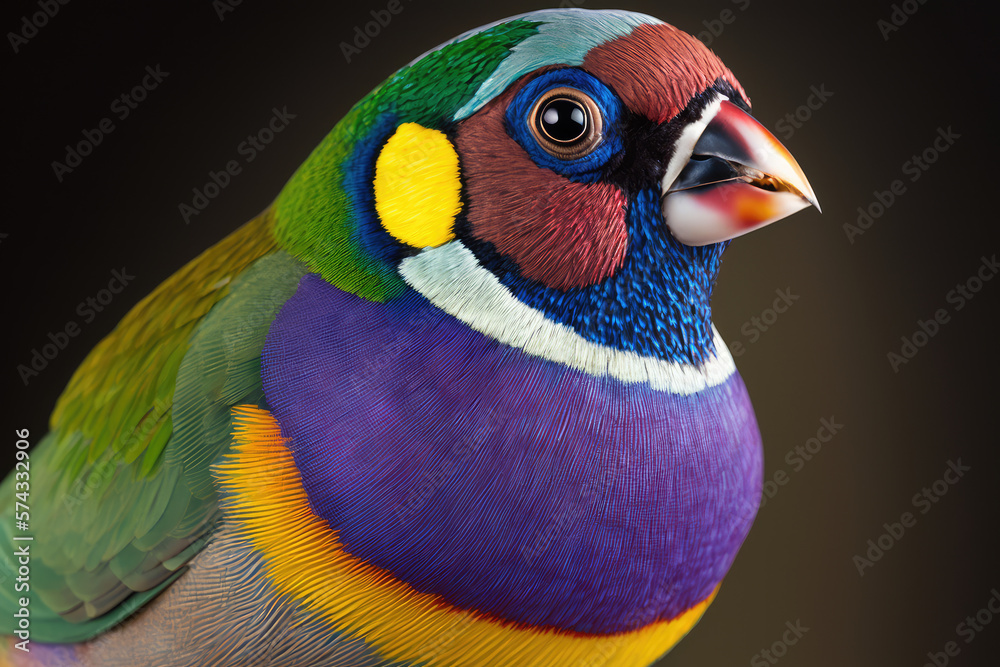 The Gouldian finch (Chloebia gouldiae), also known as the Lady Gouldian ...