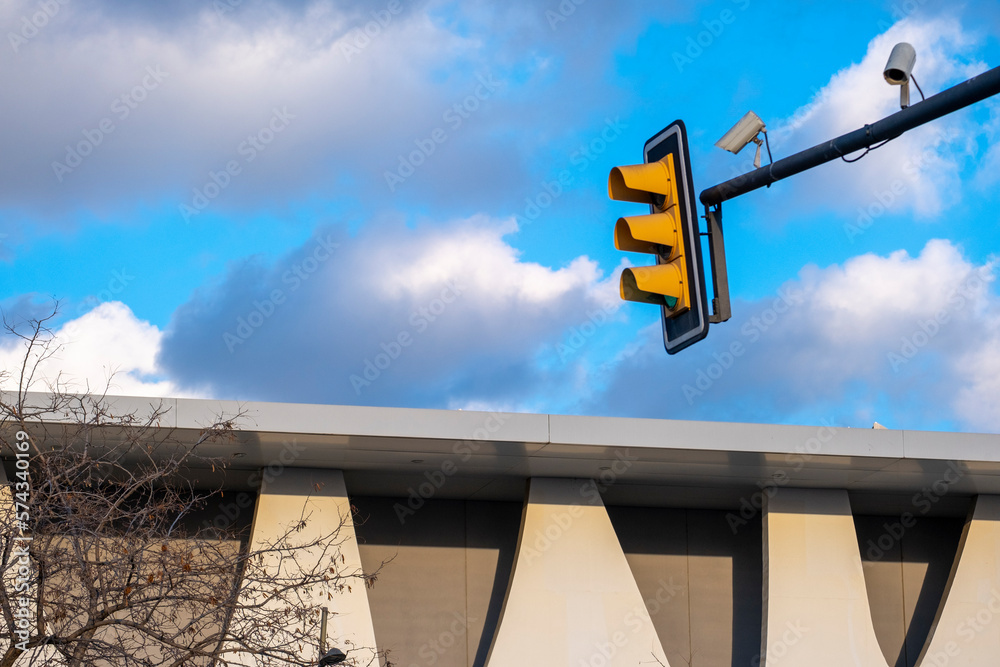 traffic light in a city in an area of modern office buildings Stock ...