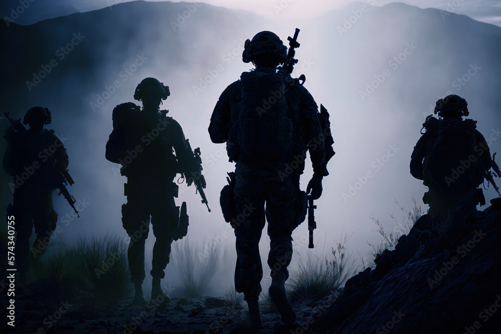 Generative AI illustration of military people with weapons Stock ...