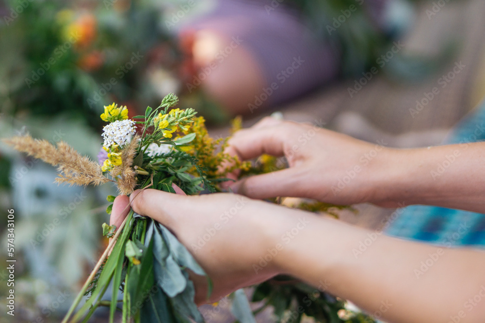 Making a Festive flower wreath, circlet of flowers, festival coronet of ...