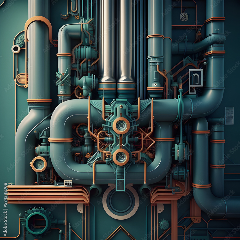 pipes and valves engine motor tangled motor pipework pipeline complex ...