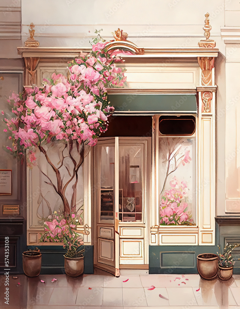Old little shop in Paris, street watercolor, painting, bistro cafe ...